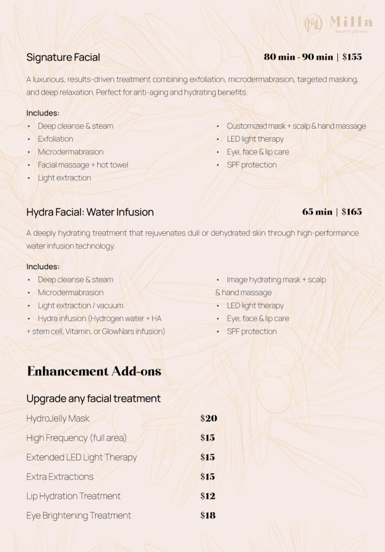 Services - Milla Beauty Lounge