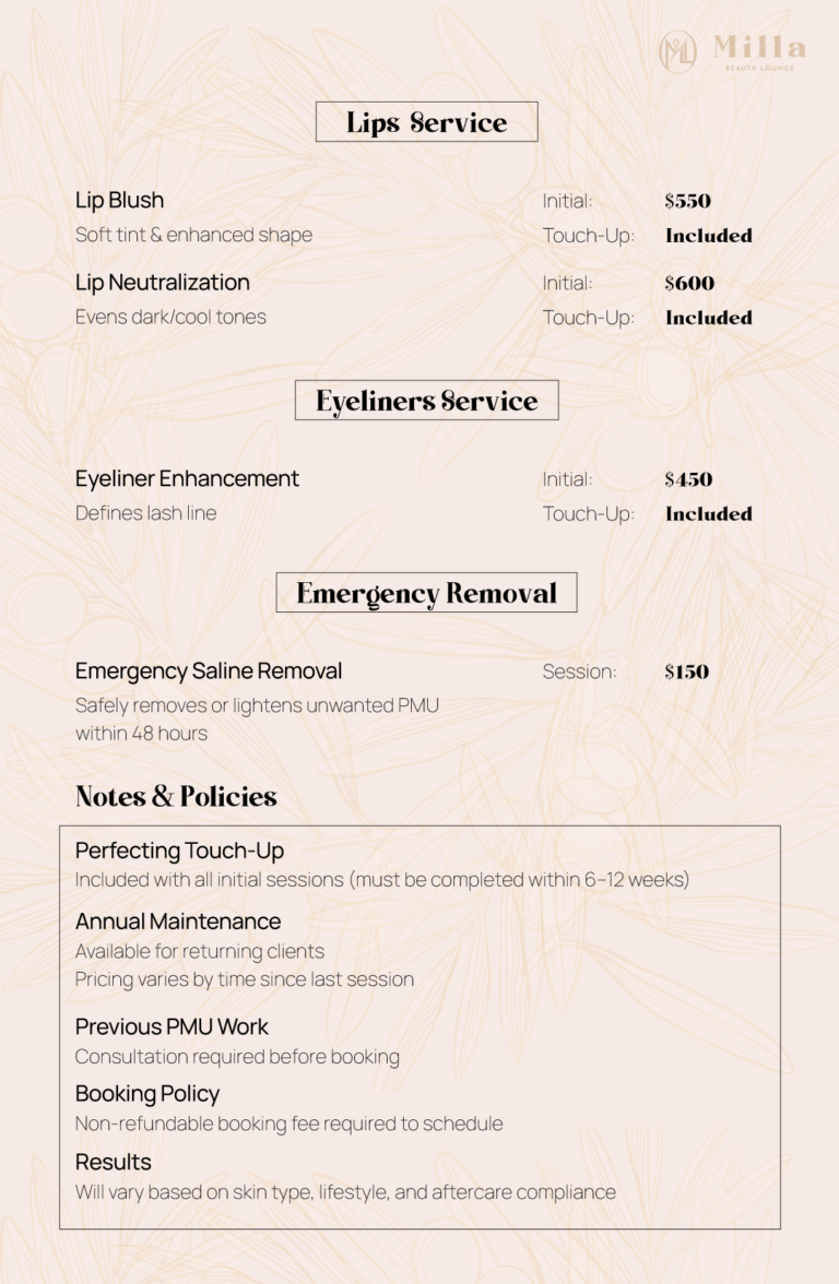 Services - Milla Beauty Lounge