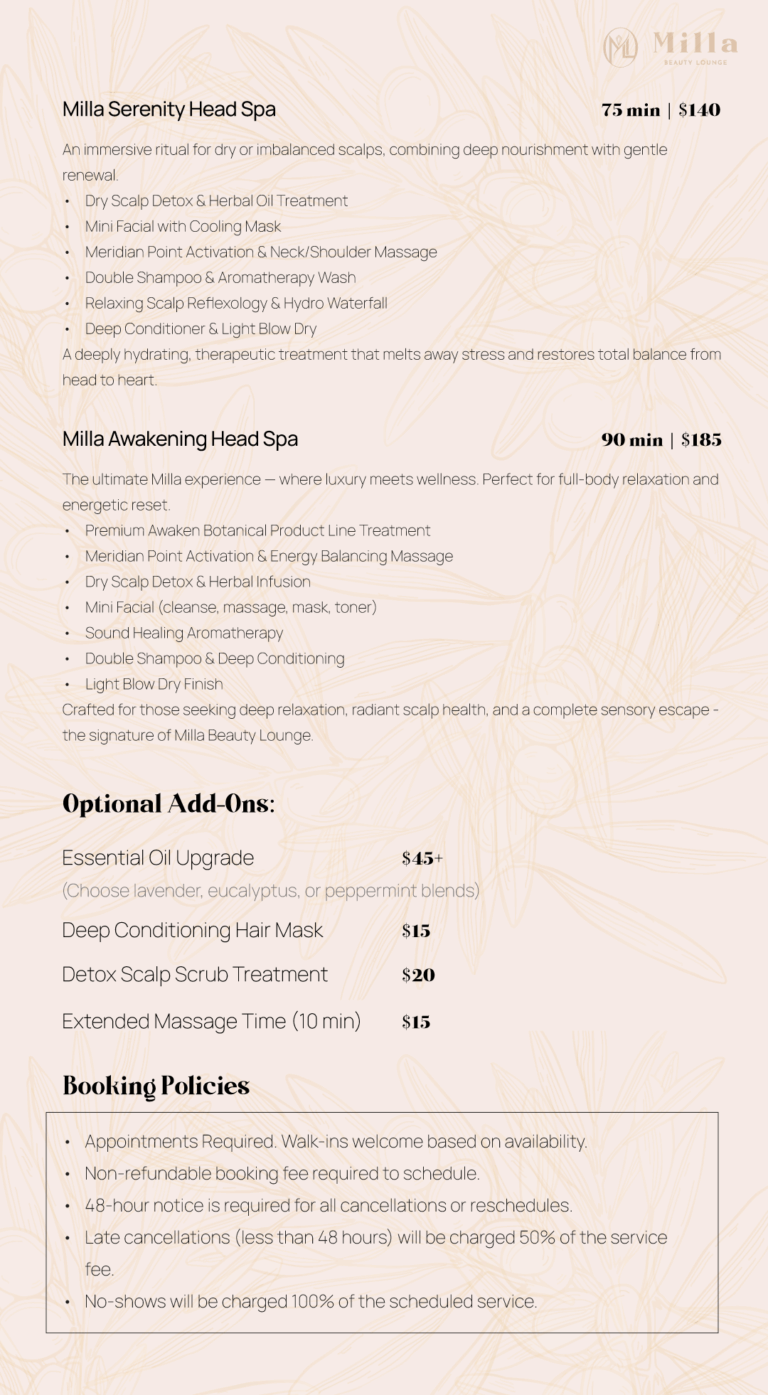 Services - Milla Beauty Lounge